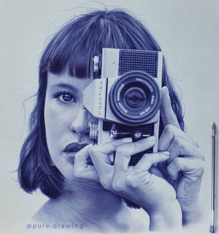 Artist Creates Hyperrealistic Portraits Using Only a Blue Ballpoint Pen ...